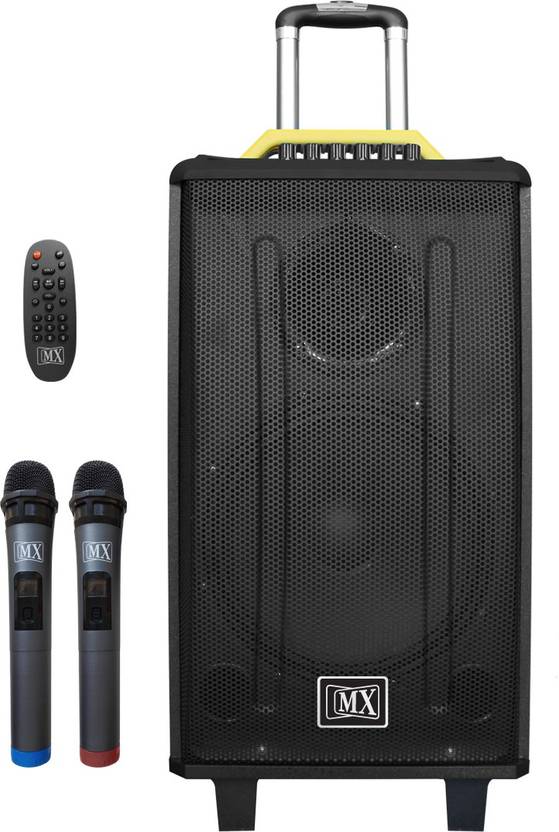 MX 12 inches Portable Wooden Multimedia Trolley Speaker With Built-in Amplifier Battery ...