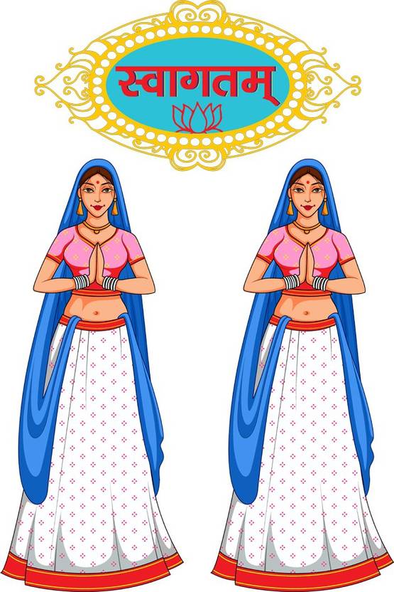 god & god's 61 cm Beautiful Two Lady on Welcome Self Adhesive Sticker ...