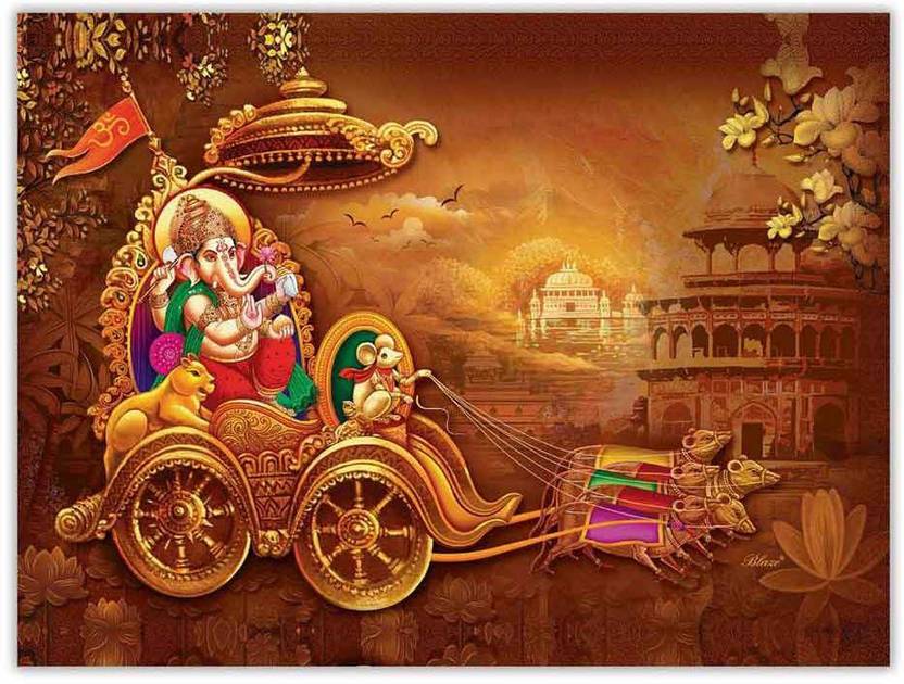 Ganesha Rath Sparkle Coated Self Adesive Poster Without Frame Paper ...