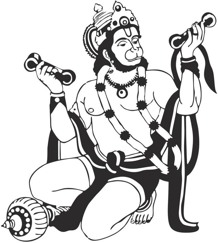 DivineDesigns 53 cm Black Color Hanuman ji Self Adhesive Sticker Price ...