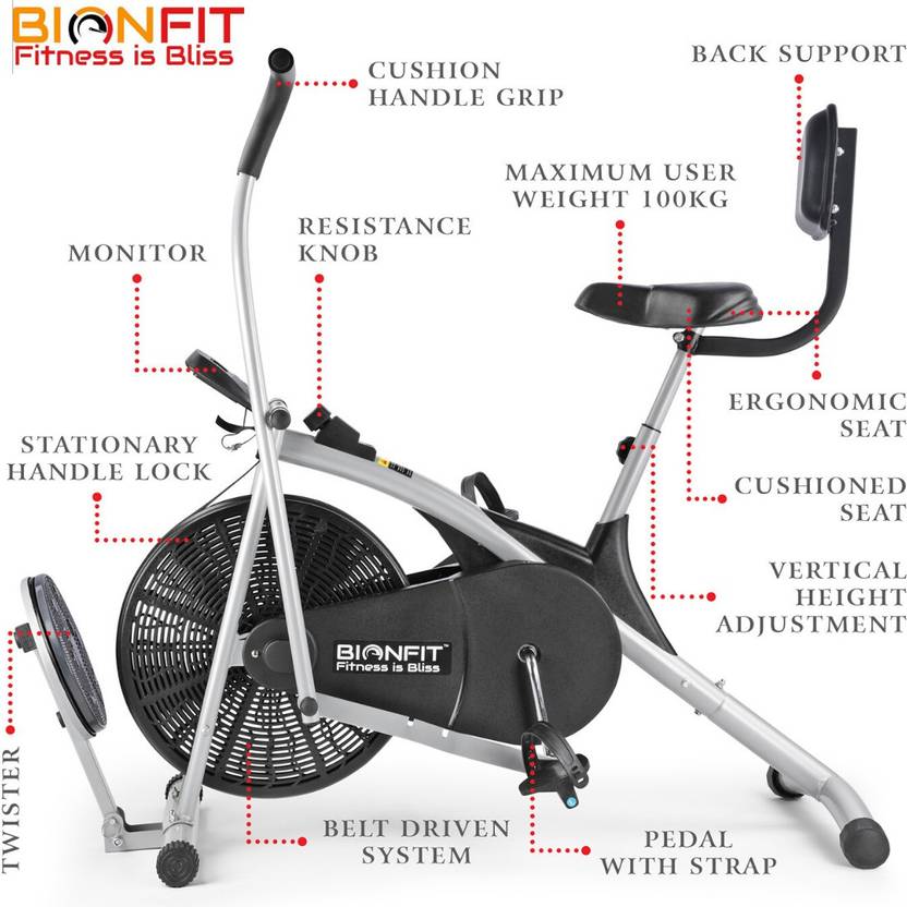 BIONFIT | Air Bike Exercise Cycle For Home Gym Curved Moving with ...