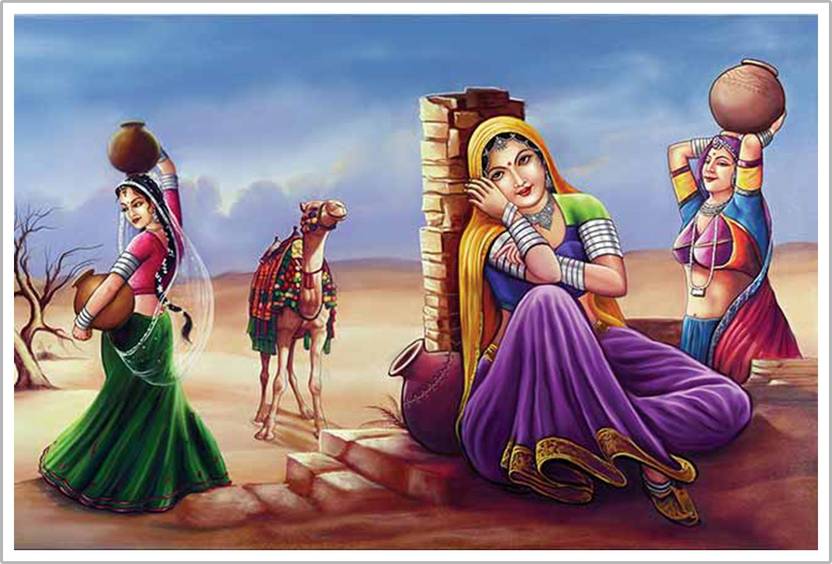 Rajasthani Village Panihari Modern Art Paper Poster Paper Print - Art ...