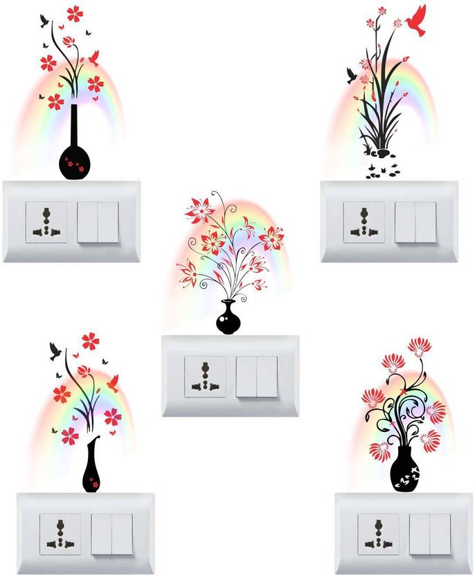 DivineDesigns 13 cm Flowers Pot Switch Board Sticker ( A Set of ...