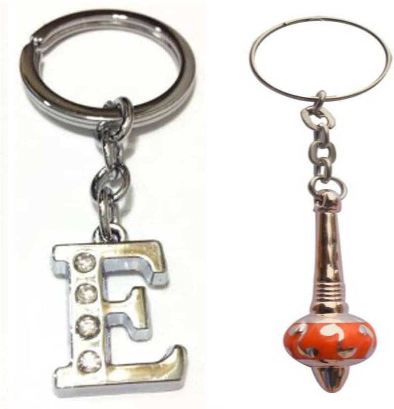 Rashi Traders Alphabet E Letter & Golden Orange Hanuman Gada Key Chain ...
