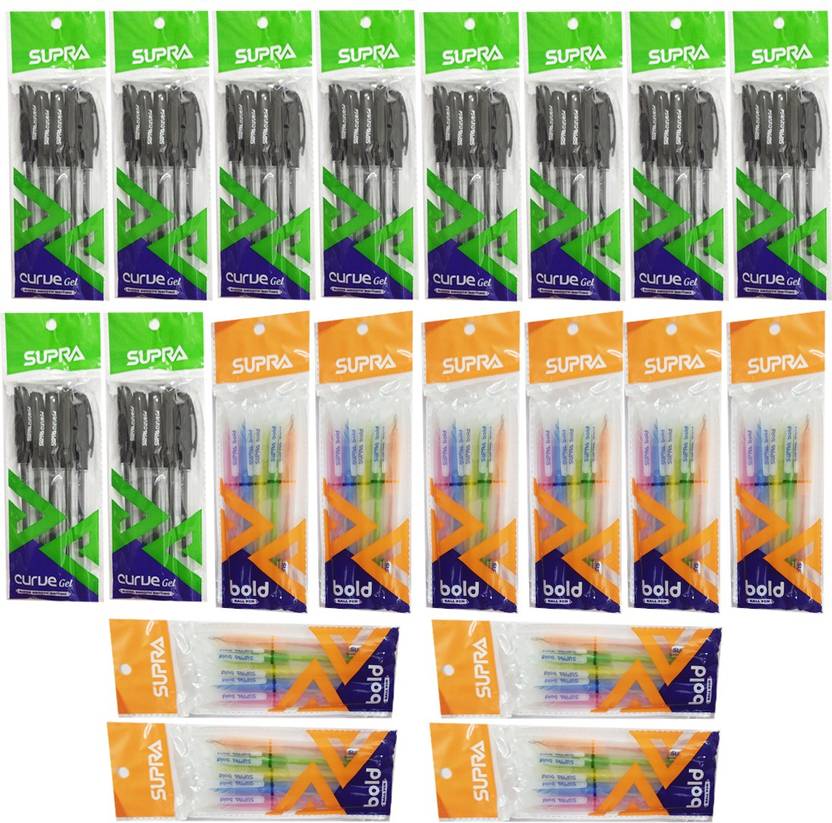 Supra 50 BOLD BALL PEN (BLUE) + 50 CURVE GEL PEN ( BLACK) Ball Pen ...