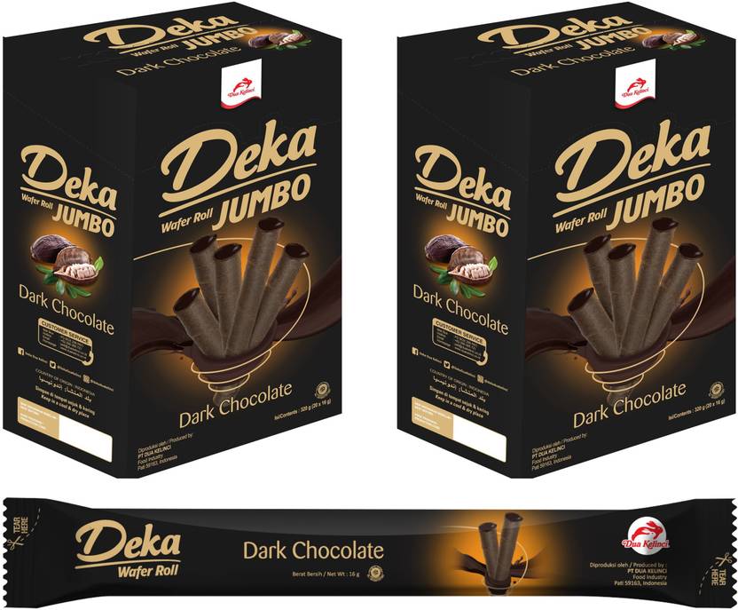 Dua Kelinci Deka Wafer Roll Jumbo Dark Chocolate (20x16g) Wafer Rolls ...