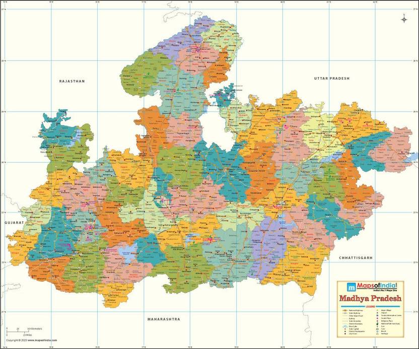 Madhya Pradesh Detailed Political Map Fine Art Print - Maps posters in ...