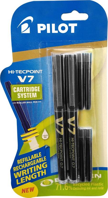 PILOT Hi-tecpoint V7 System ( 2 Black Pen+ 4 Black cartridge) Roller ...