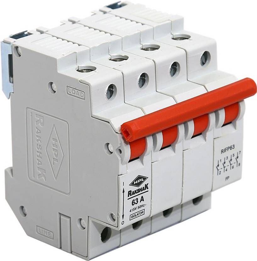 HPL Rakshak Polycarbonate 63A Isolator Four Pole MCB (Miniature Circuit Breaker) White 1Pack ...
