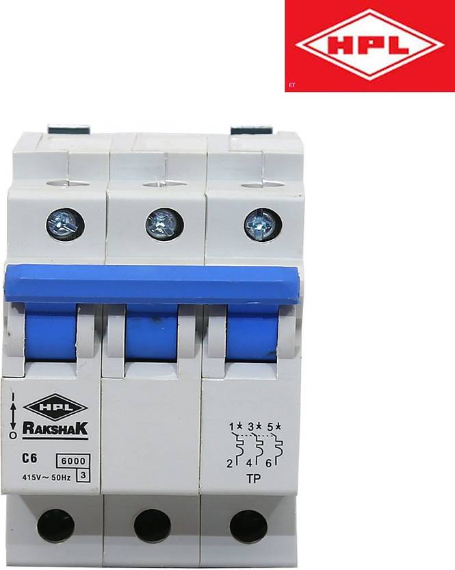 HPL Rakshak Polycarbonate 6A Three Pole 6KA C Curve MCB (Miniature Circuit Breaker) White 1Pack ...
