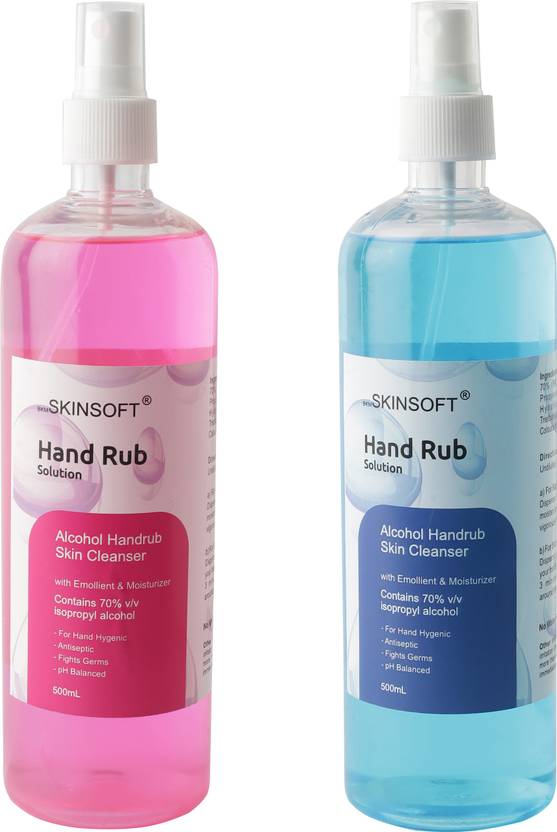 BKM SkinSoft IsoPropyl Alcohol Pack of 2 Blue and Pink Spray Hand Rub ...