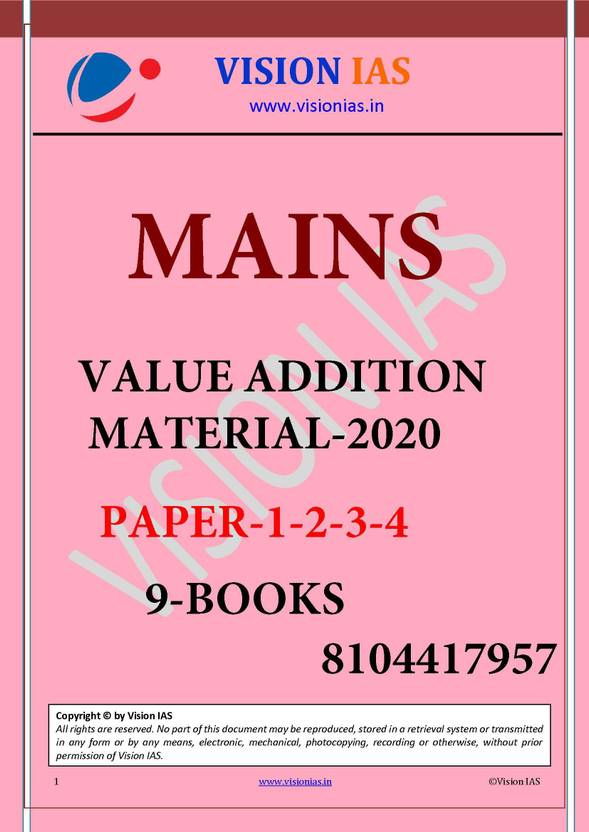Vision Ias - Value Added Material 2020 - For Mains [paper 1-2-3-4]: Buy ...