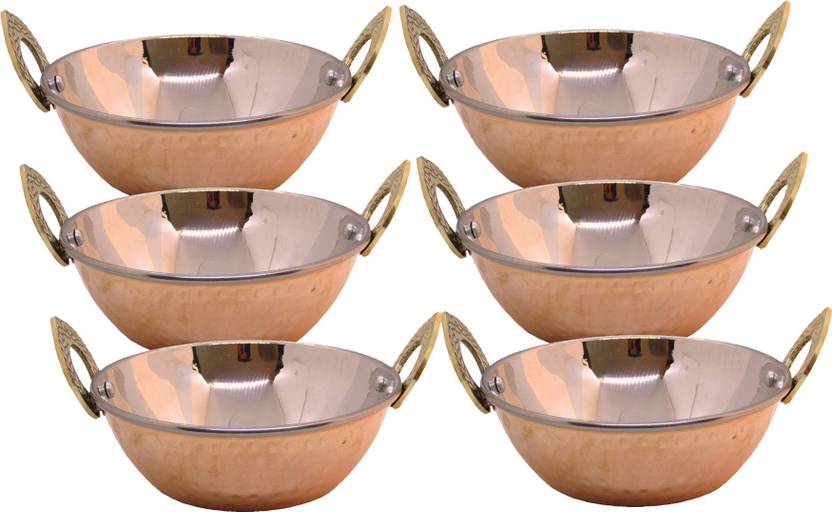 Indian Craft Villa Handmade Copper Steel Dish Serving Kadhai & Work ...