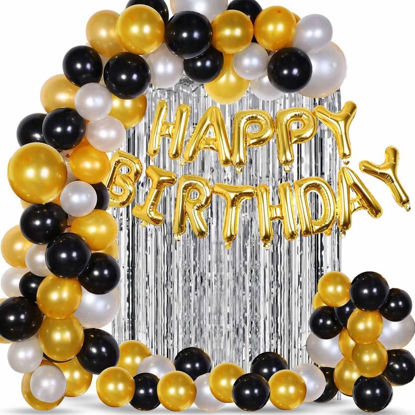 Flipkart.com | FANEX Solid 65Pcs Golden, Silver and Black Balloon ...