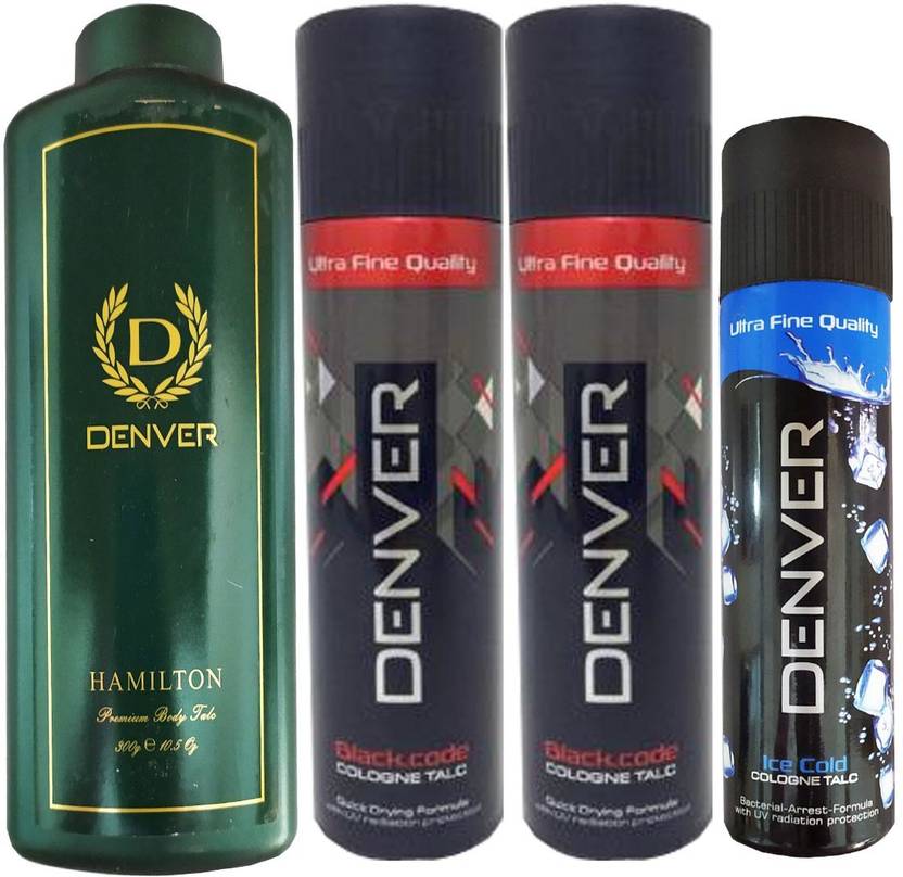 DENVER 1 ICE COLD COLOGNE TALC (100GM) + 2 BLACK CODE COLOGNE TALC ...