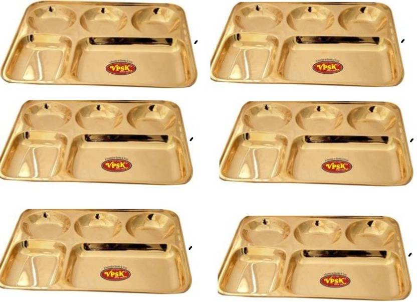 VPSK BRASS SET OF 6 PCS BHOJAN THAAL Sectioned Plate Price in India ...