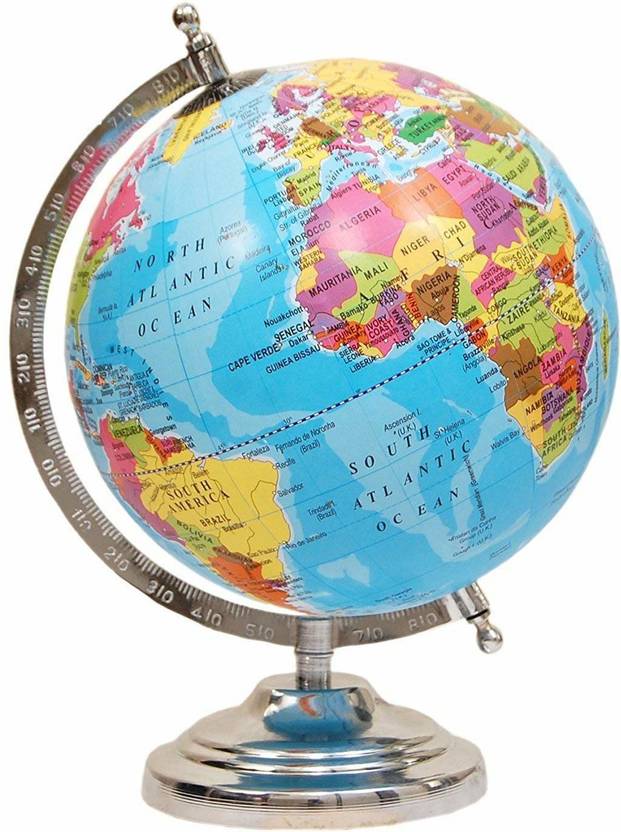 DawnRays Large Size Educational World Globe with Chrome Finish Arc and ...