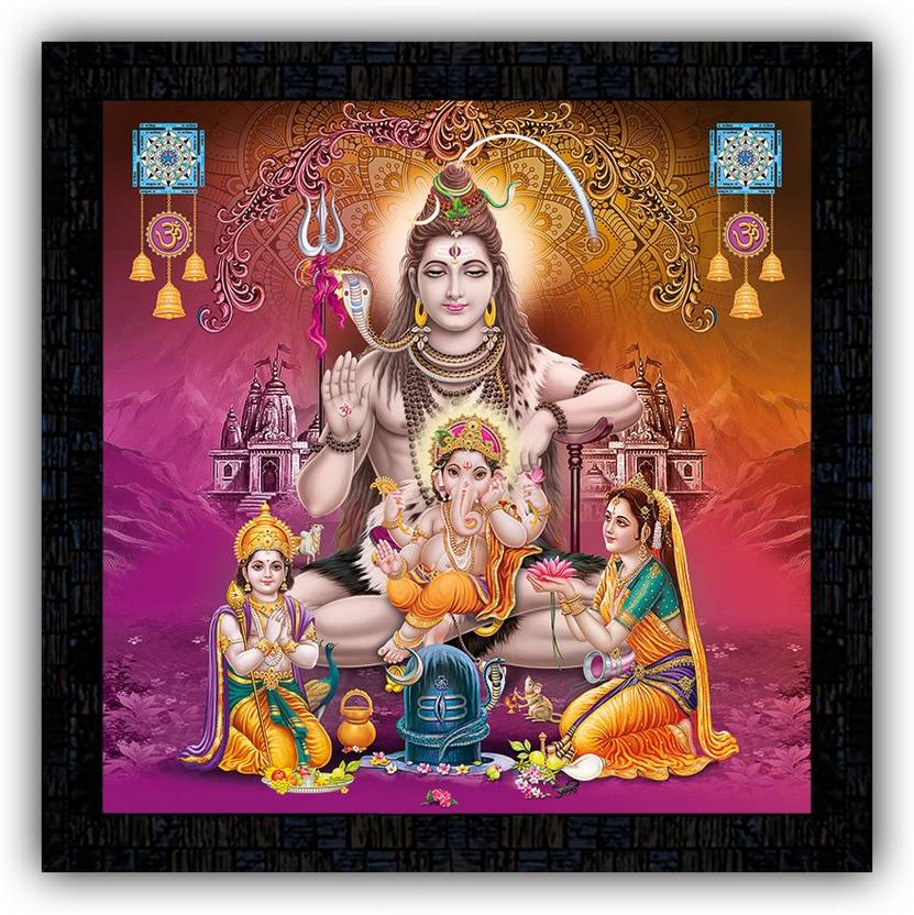 Poster N Frames framed poster of Bhole Nath parivar (Maa Parvati ...