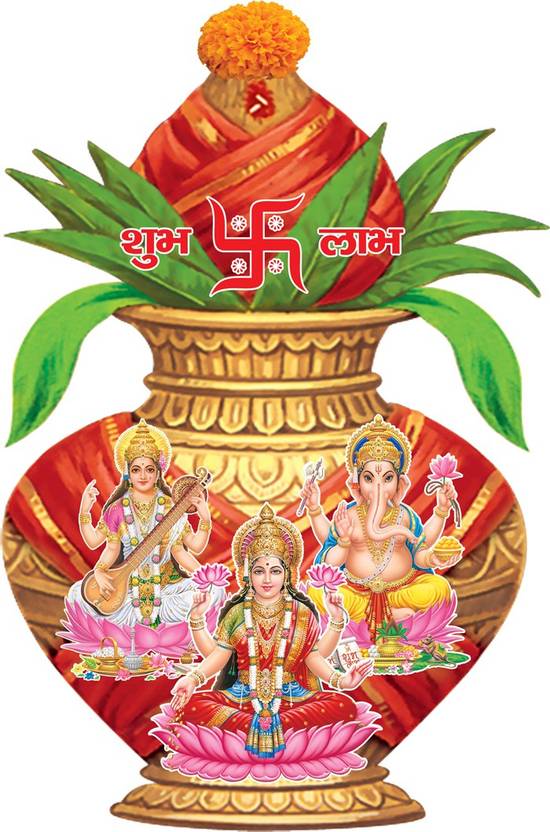 god & god's Diwali Pooja With kalash Wall Sticker 780 Medium Self ...