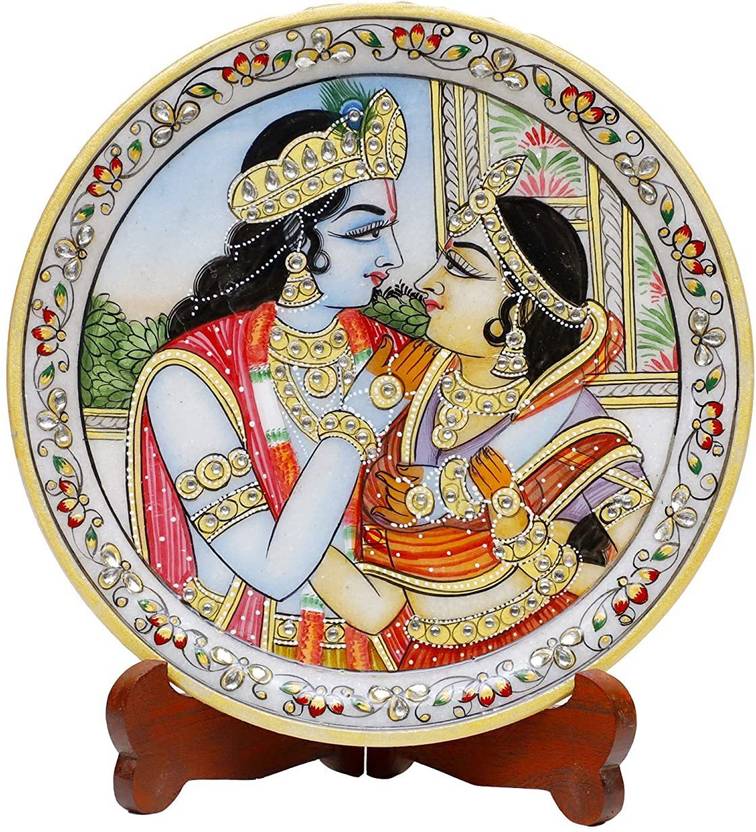SHIKHA HANDICRAFT 9 Inch Marble Plate Round Shape Radha Krishna Romance ...