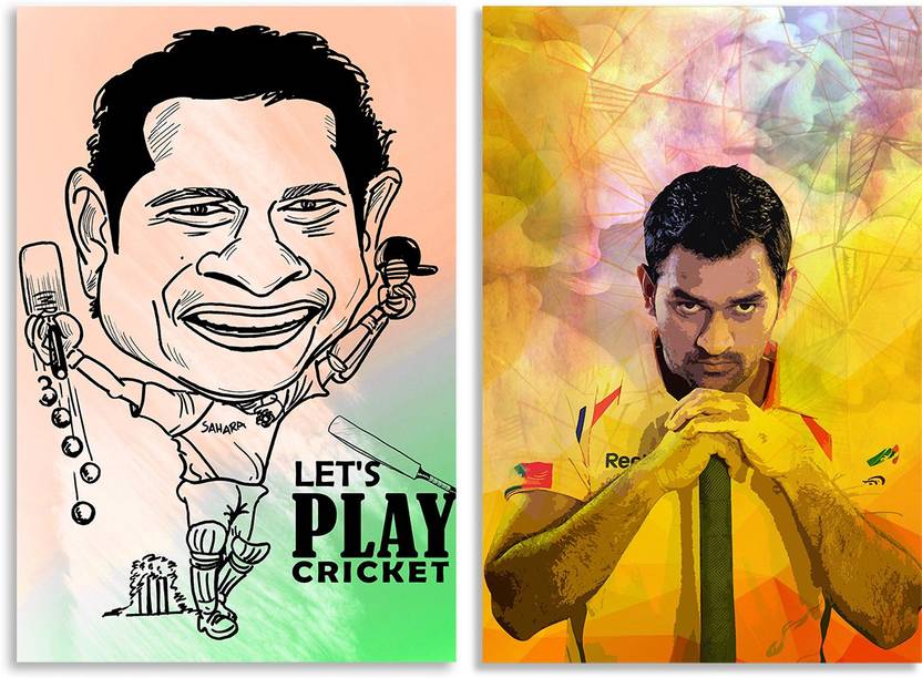 MS Dhoni Abstract Poster & Sachin Tendulkar Cartoon Design ...