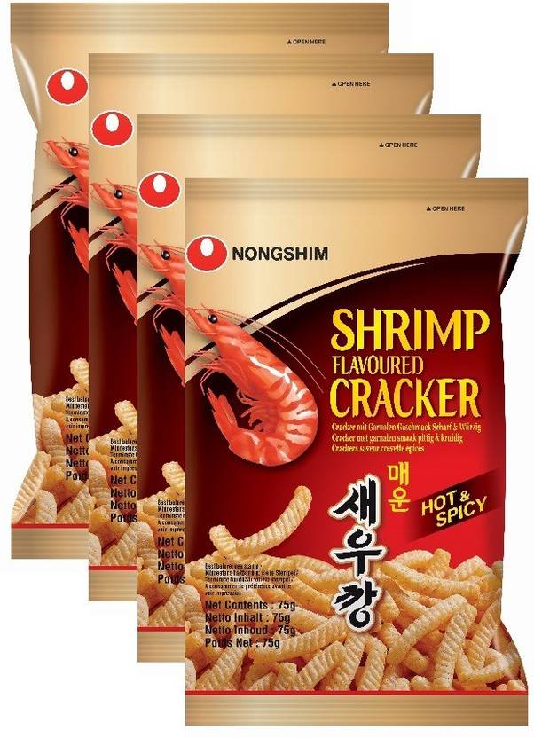 Nongshim Hot & Spicy Shrimp Flavored Cracker- 75g (Pack of 4) (Imported ...