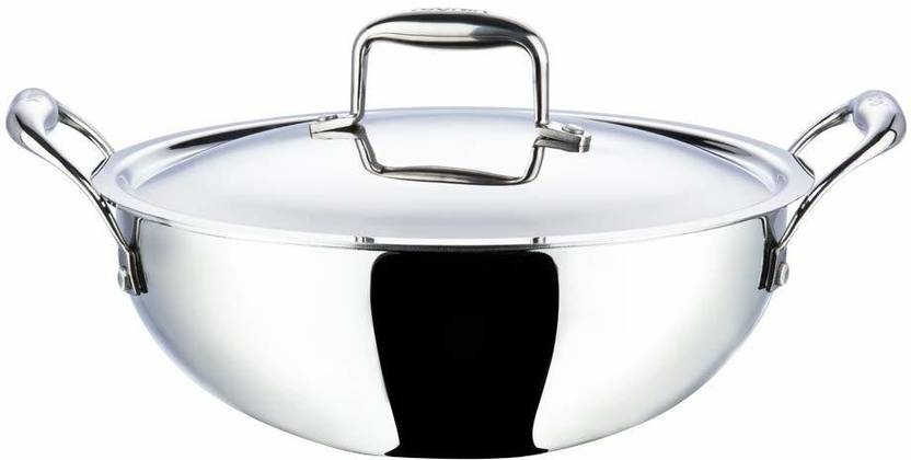 Vinod Platinum Triply Stainless Steel Extra Deep Kadai With Stainless