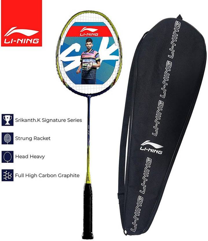 LI-NING SK77 Badmition Racquet Blue Lime Multicolor Strung Badminton ...
