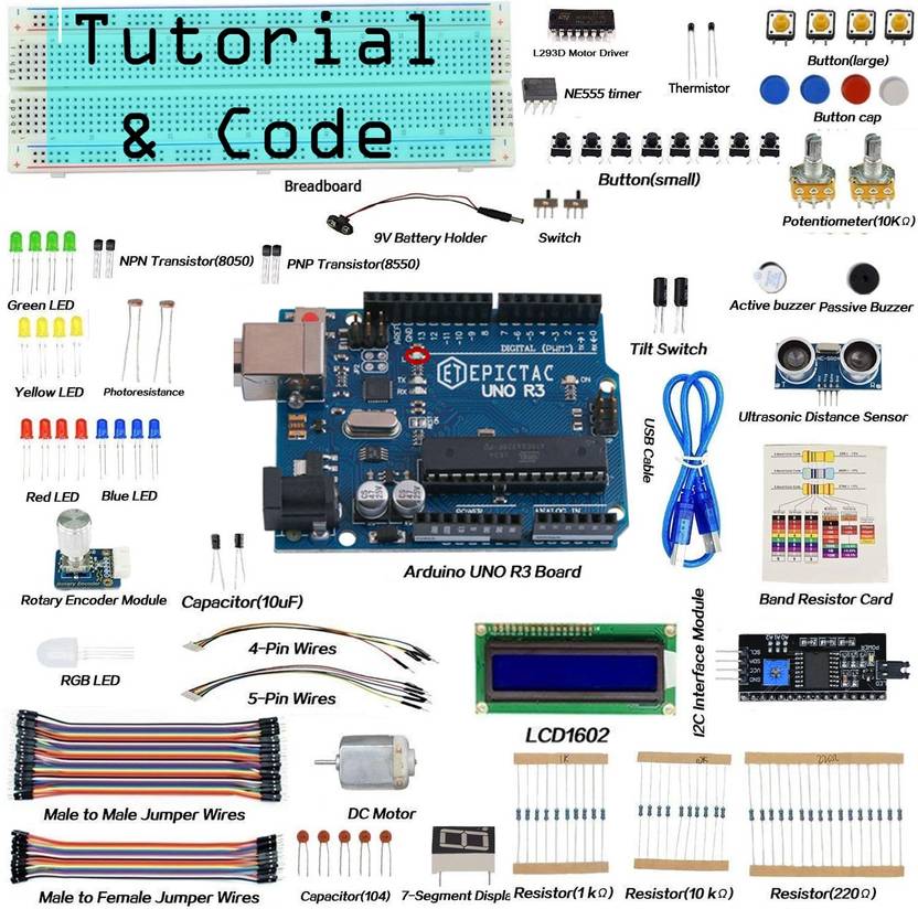 EPICTAC DIY Primary Starter Kit for Arduino UNO R3 with 27 Projects ...
