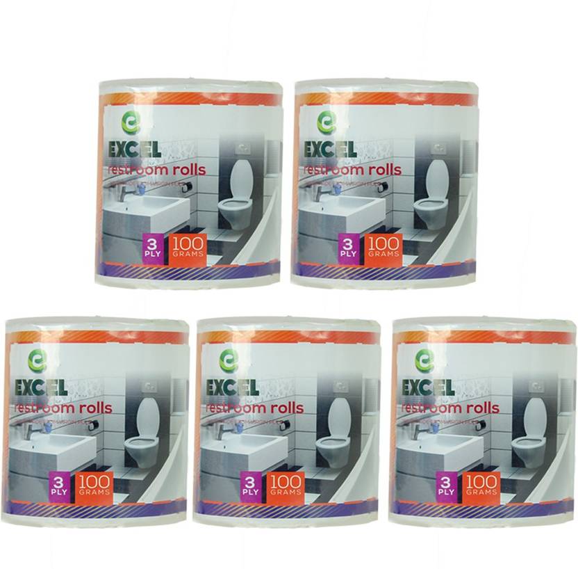 Excel Restroom Rolls 3 PLY | Pack of 5 - 100g Each Toilet Paper Roll ...