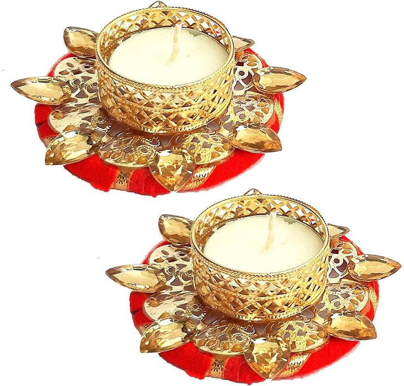 Urvi Creations Set Of 2 Golden Stone Tealight Diya Candle Holder For urvi-creations-set-of-2-golden-stone-tealight-diya-candle-holder-for