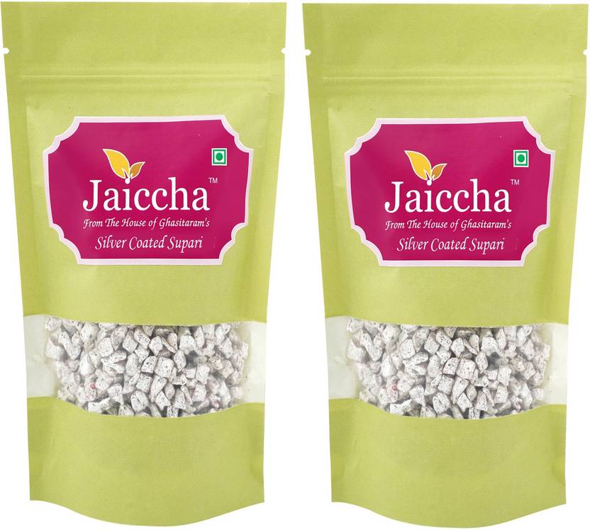 Jaiccha Mukhwas-Pack of 2 Silver Coated Soft Supari 200 gms in Green ...