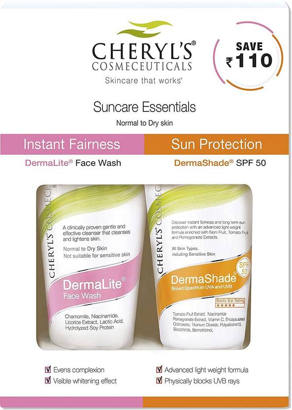 CHERYL'S Dermalite Facewash + Dermashade SPF 50 (Combo) Face Wash ...