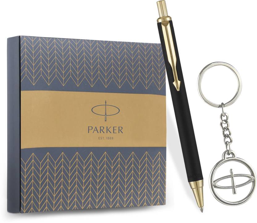 PARKER Profile Matt Black ball Pen with Gold trim + Parker keychain Pen ...