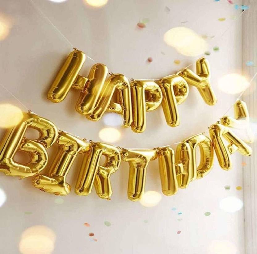 Flipkart.com | FANEX Solid Gold Happy Birthday Balloons Letter Banner ...