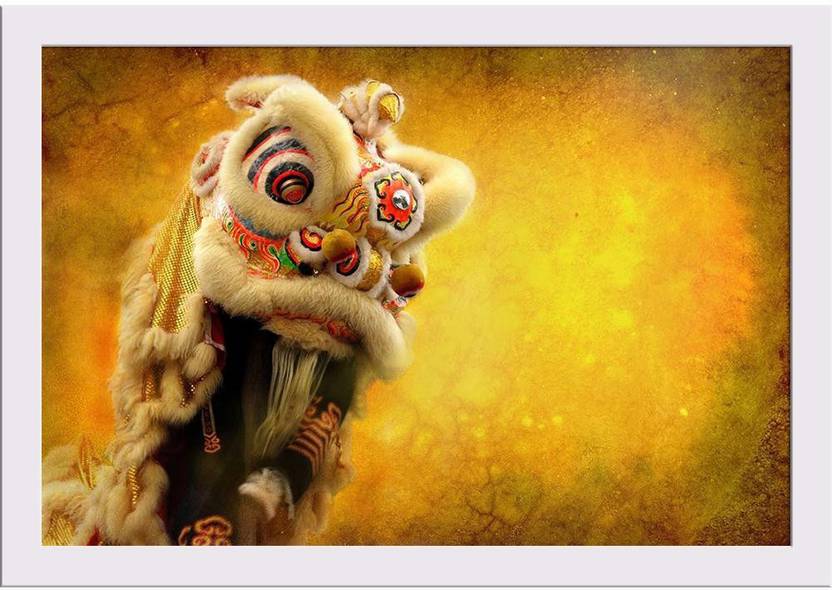 Lion Dance Paper Poster White Frame | Top Acrylic Glass 19inch x 13inch ...