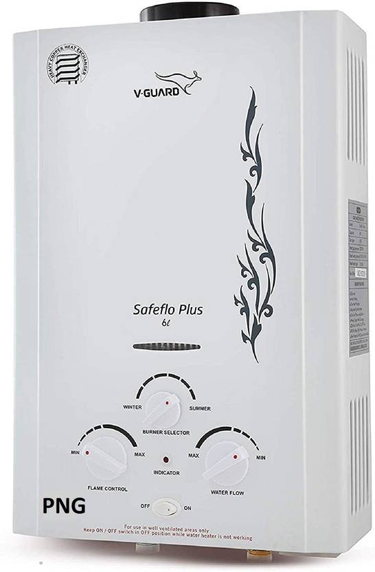 V-Guard 6 L Gas Water Geyser (6L PNG GAS GEYSER (SAFE FLOW PLUS, WHITE ...