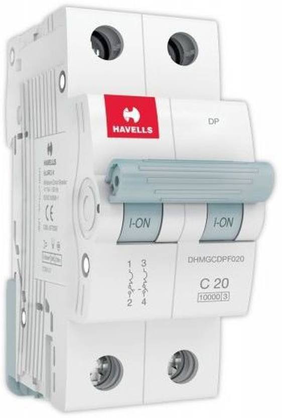 HAVELLS MCB 20A DP C Curve PVC Plastic 20A MCB DP C Curve (White) MCB ...