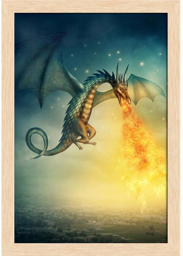 Fantasy Dragon Paper Poster Natural Brown Frame | Top Acrylic Glass ...