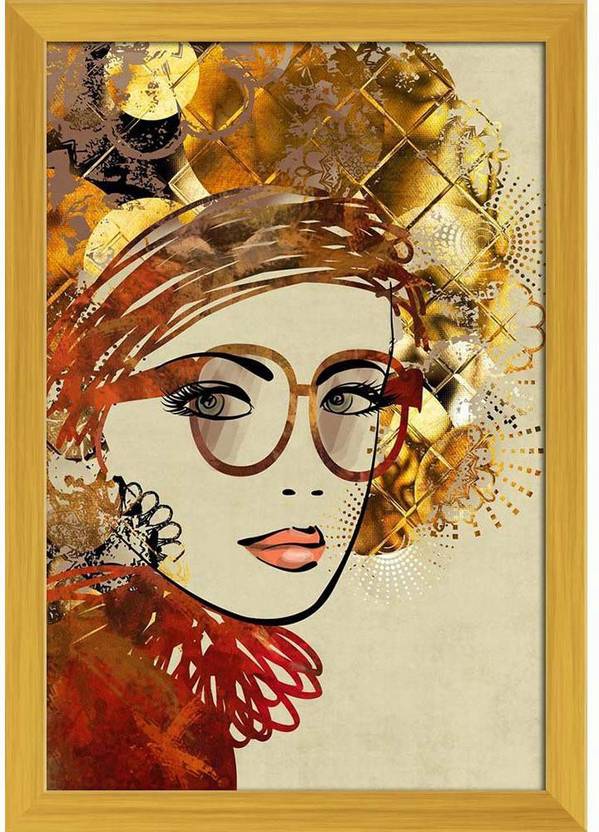 Beautiful Girl Face D4 Paper Poster Golden Frame | Top Acrylic Glass ...