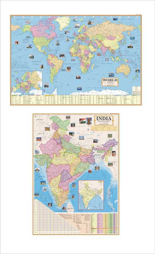INDIA & WORLD POLITICAL MAP ENGLISH ( COMBO PACK ) PACK OF 2 MAPS ...