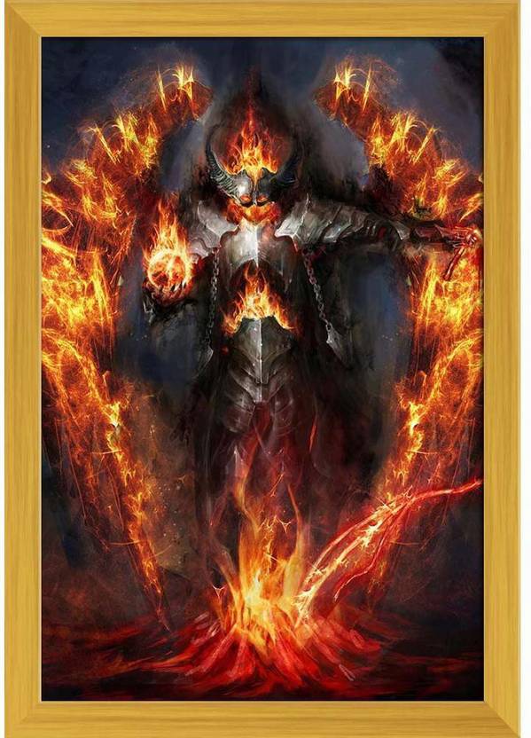 Fire Magma Paper Poster Golden Frame | Top Acrylic Glass Paper Print ...