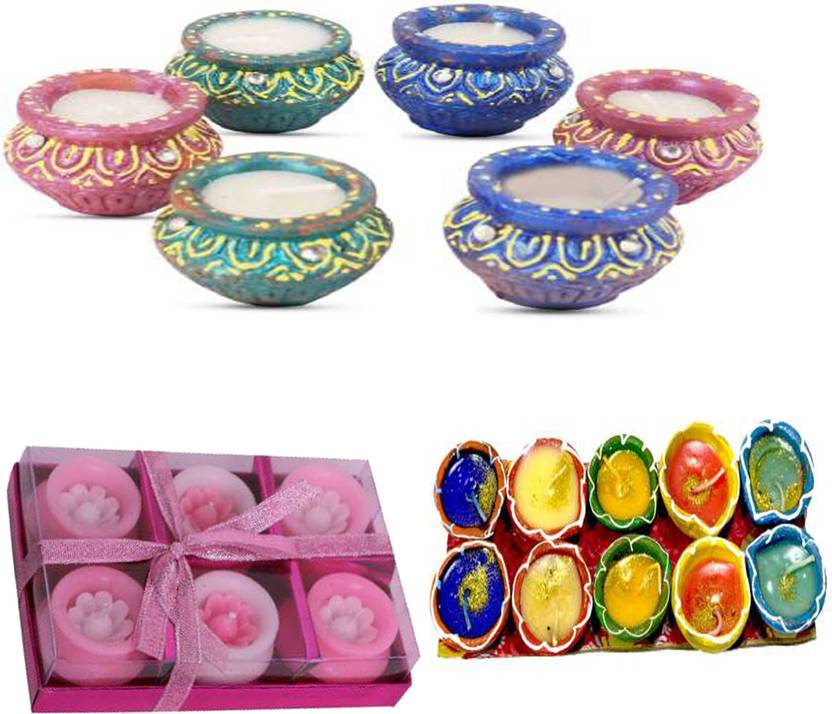 MOONLIGHT Clay Diya Set Candles For Diwali Puja - Handpainted Diya ...