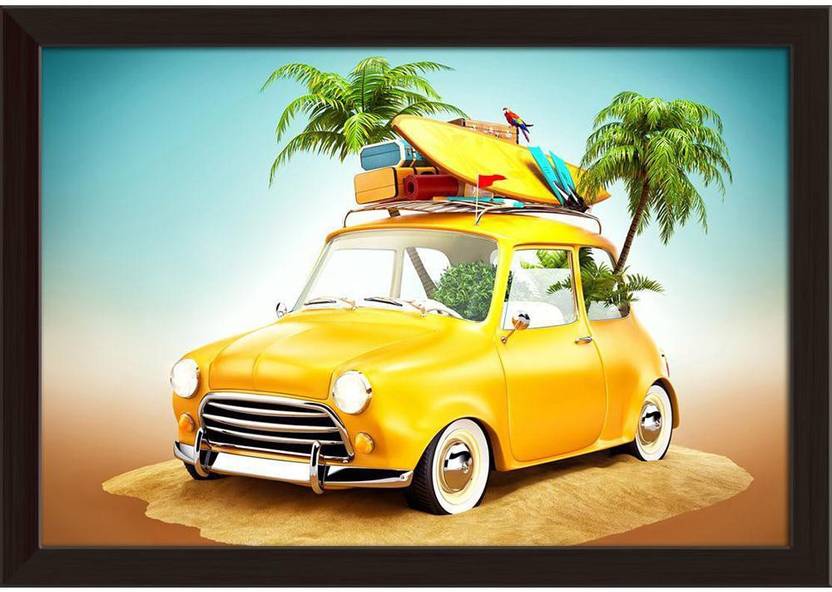 Funny Retro Car Paper Poster Dark Brown Frame | Top Acrylic Glass ...