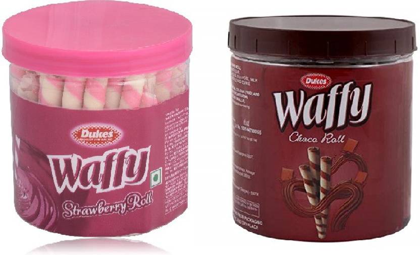 Dukes Waffy Wafers Chocolate Rolls 250 GRAM AND STRAWBERRY ROLLS 250 ...