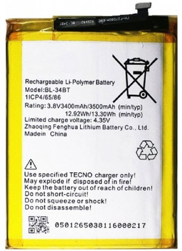 CaseTrendz Mobile Battery For Tecno Spark 2, TECNO KA7 (BL-34BT) Price ...