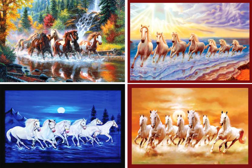 ''vastu Poster'' White 7 Horse vastu Painting, Wall Sticker, Wall ...
