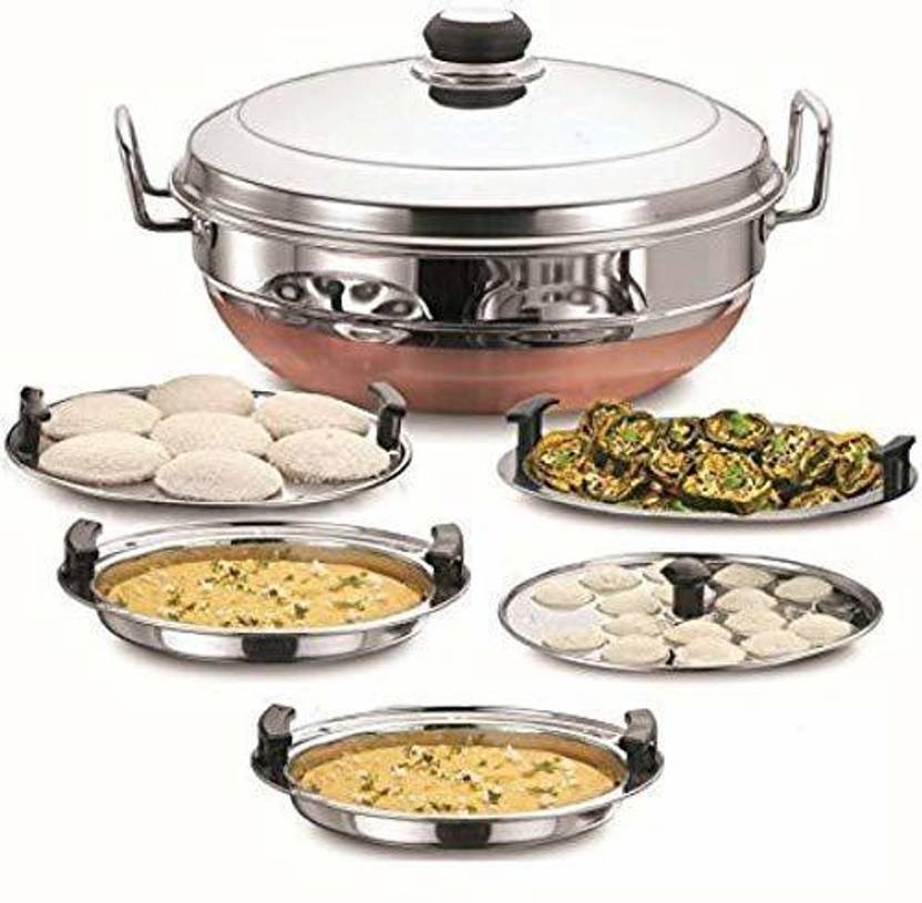 Fourtune Stainless Steel Idli Cooker Multi Kadai Steamer with Copper ...