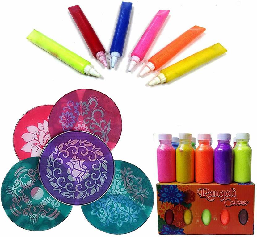 CraftVatika Rangoli Making Kit Rangoli Colour Powder Bottles Color ...