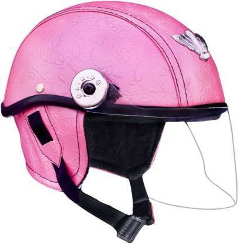 Dhruvtraders (PINK) OPEN FACE LEATHER CAP UNISEX HELMETS Motorbike ...